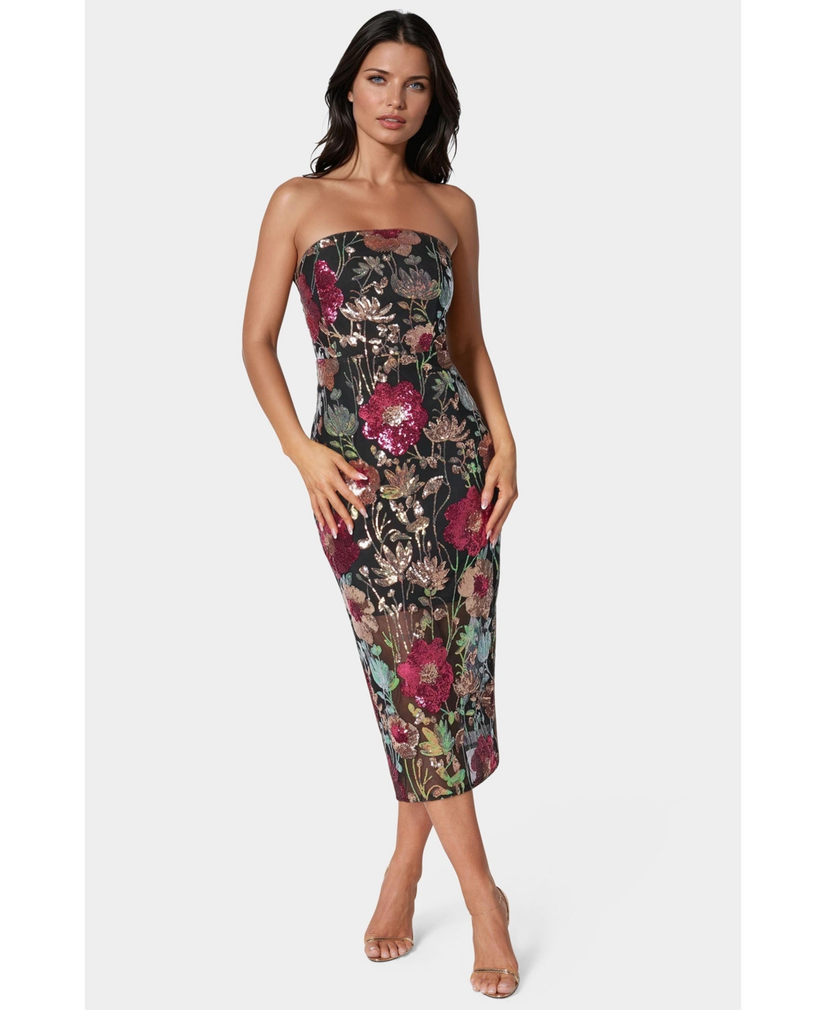 Click here for Bebe Womens Strapless Sequin Midi Dress - Black mu... prices