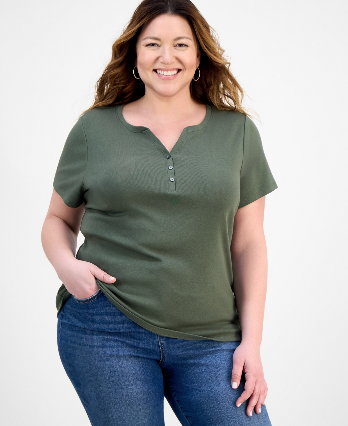 Click here for Style & Co Plus Size Short-Sleeve Henley Top  Excl... prices