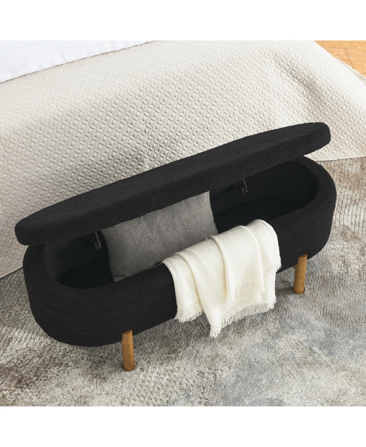 Click here for Ottoman Oval Storage Bench Rubber Wood Leg Black(4... prices
