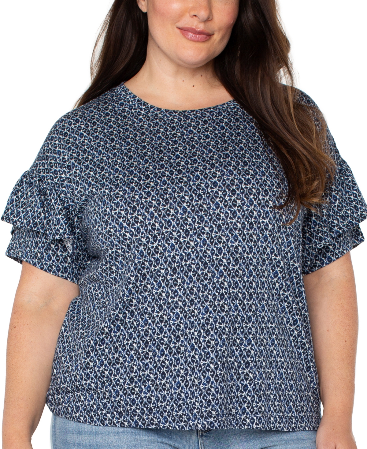 Click here for Liverpool Plus Size Printed Ruffled Half-Sleeve To... prices