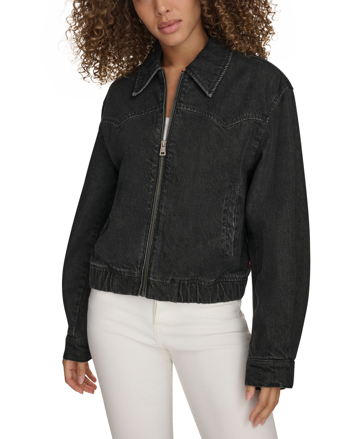Click here for Levis Womens Western Zip-Front Denim Bomber Jacket... prices
