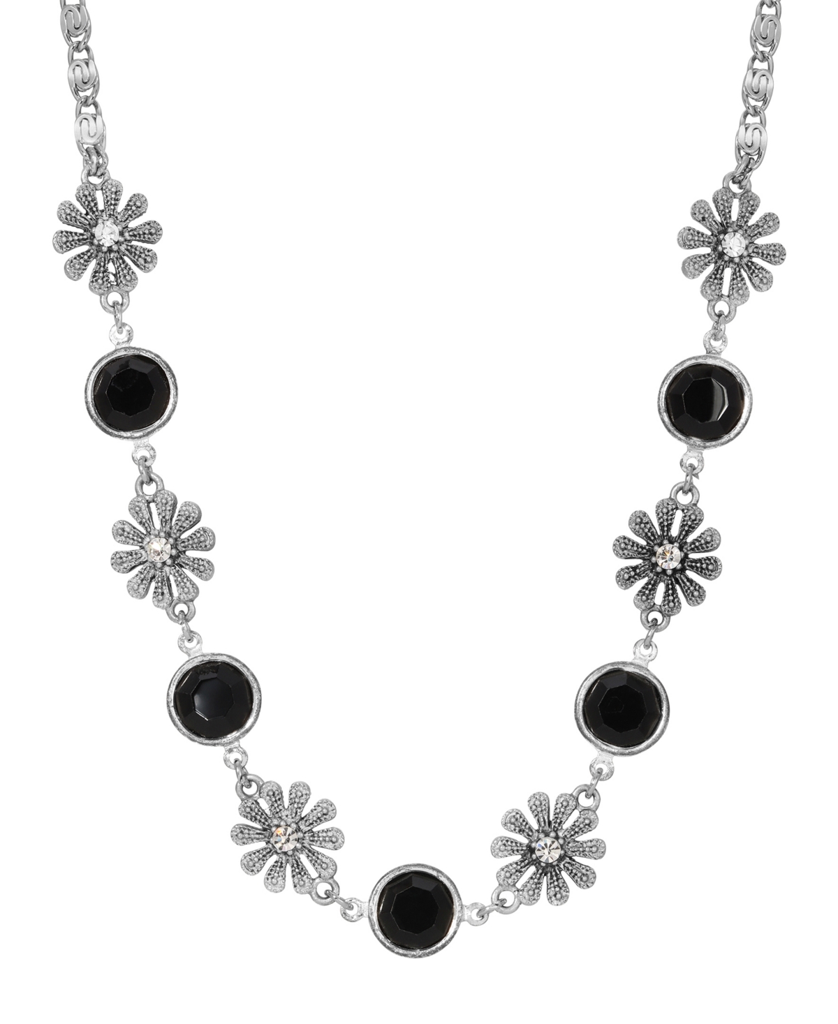 Click here for 2028 Black Crystal Flower Collar Necklace - Black prices