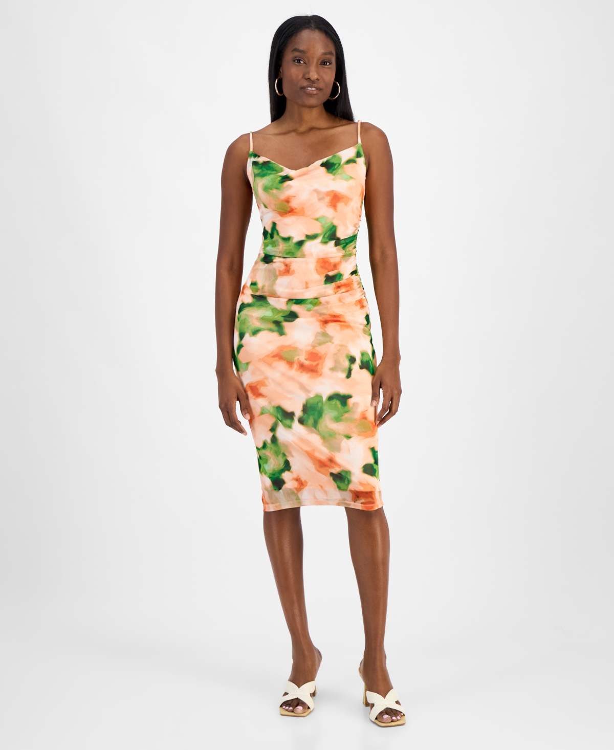 Click here for Bar Iii Womens Printed Mesh Cowlneck Sheath Dress... prices