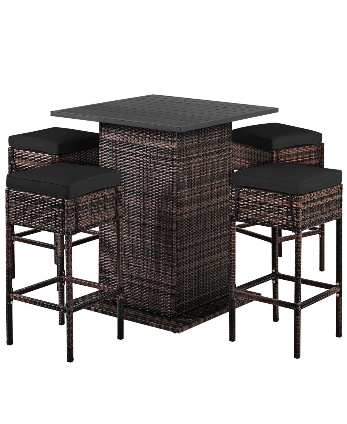 Click here for 5 Pieces Patio Rattan Bar Furniture Set with Cushi... prices