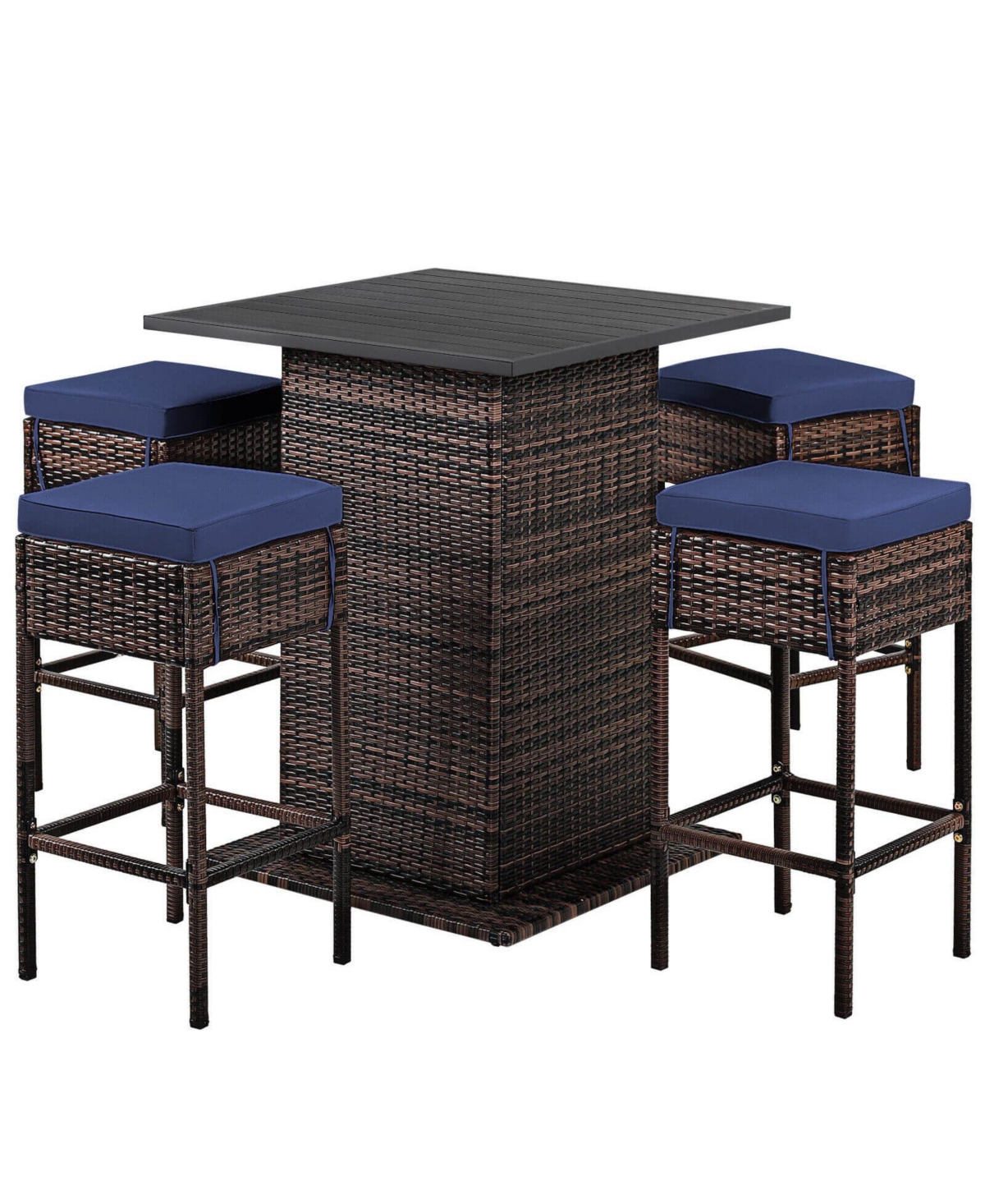 Click here for 5 Pieces Patio Rattan Bar Furniture Set with Cushi... prices