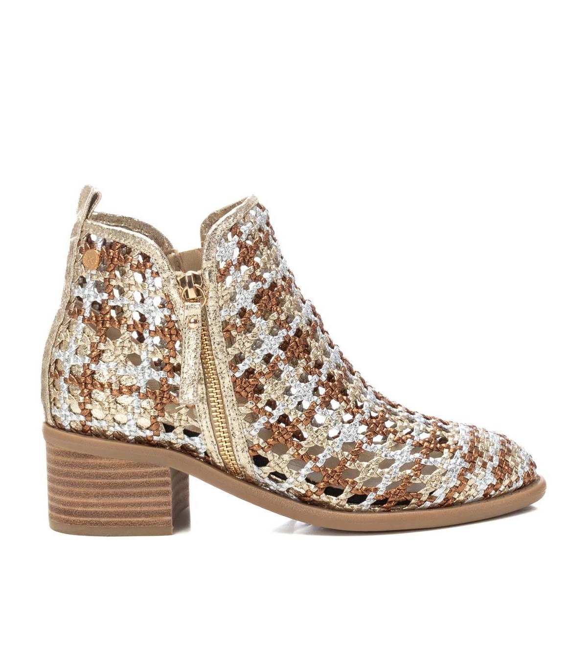 Click here for Xti Womens Braided Booties with Side Zipper - Gold prices