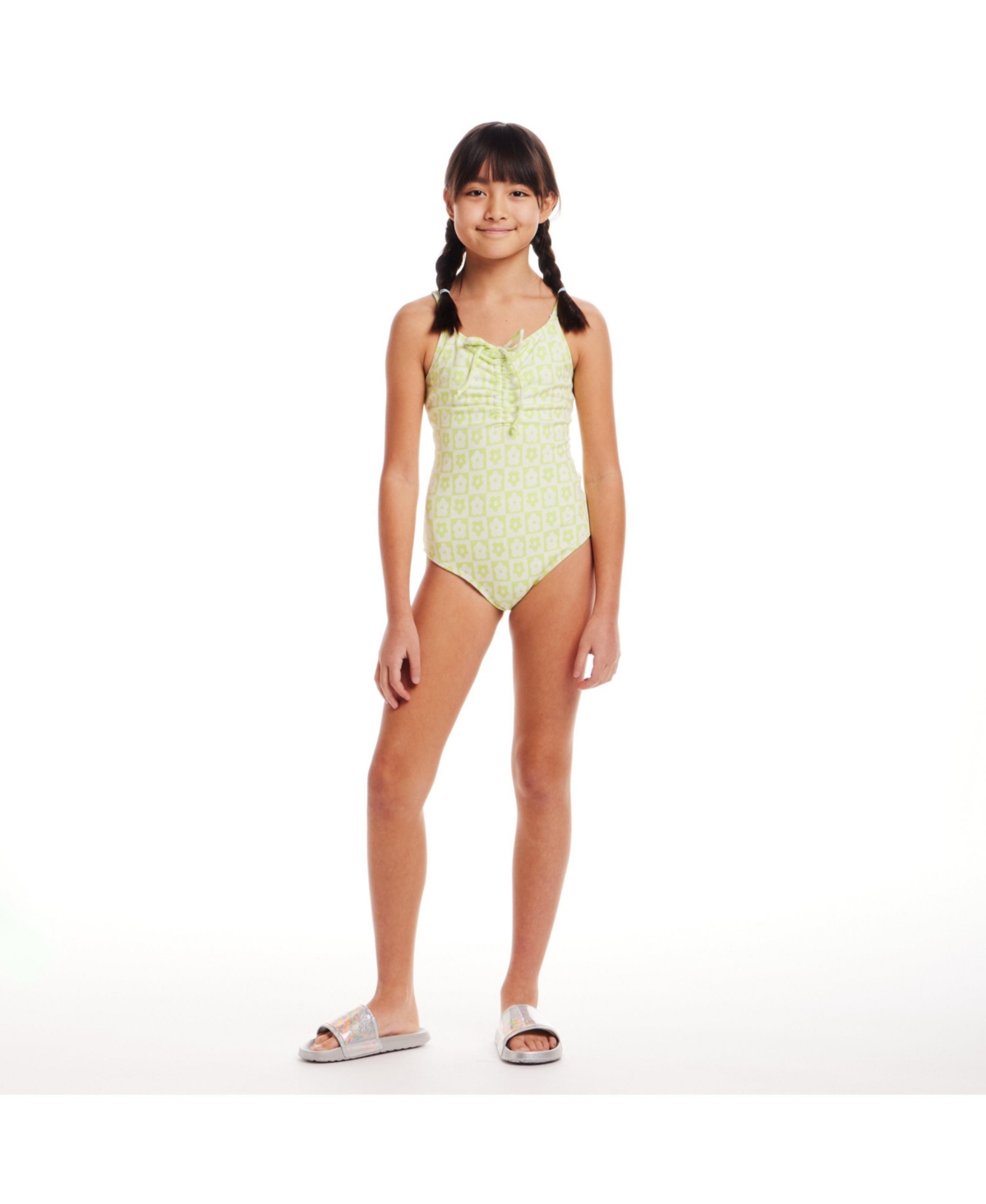 Click here for Toddler/Child Girls Floral Check Print Swimsuit -... prices