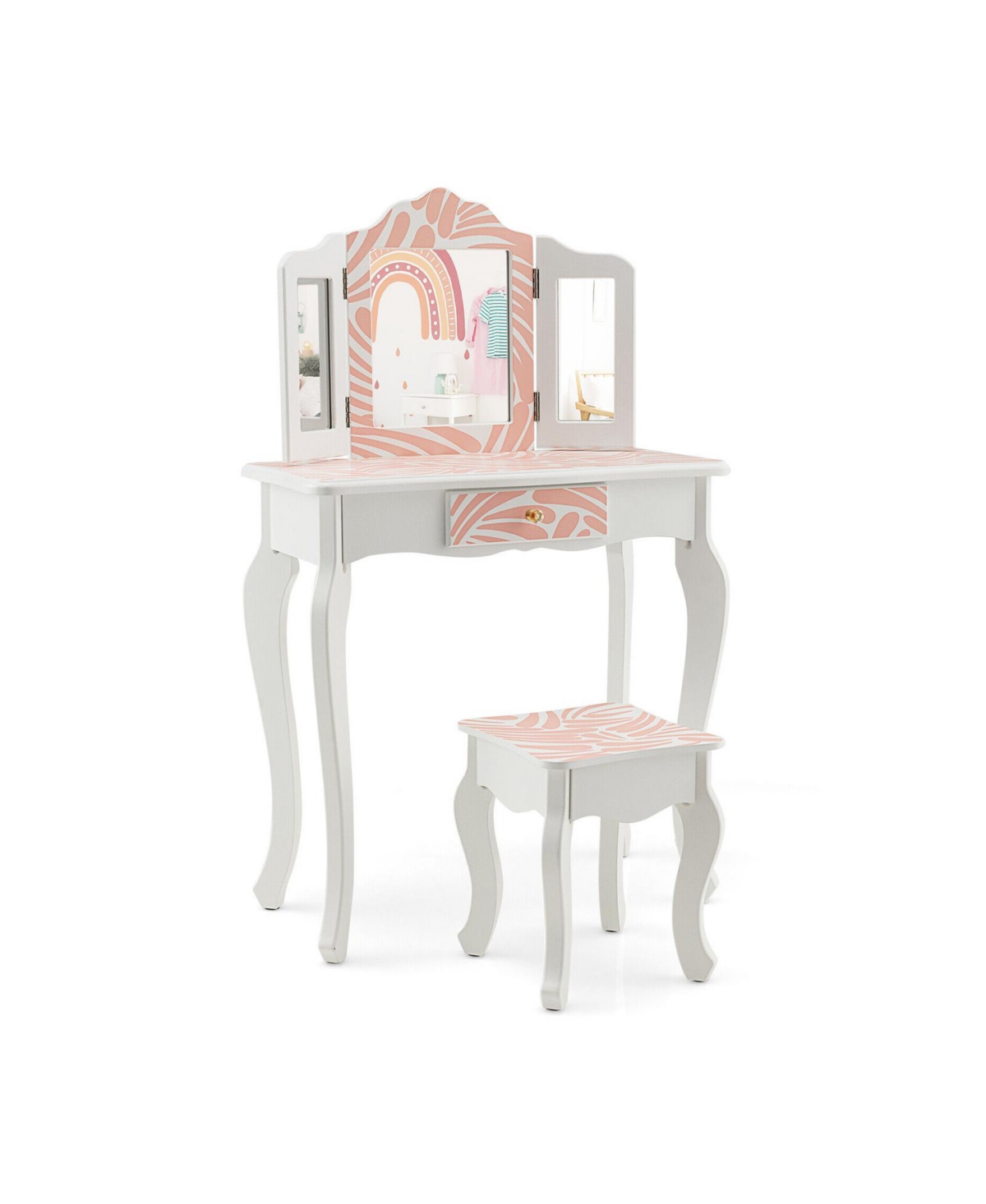Click here for 2-in-1 Kids Vanity Table Set with Tri-folding Mirr... prices