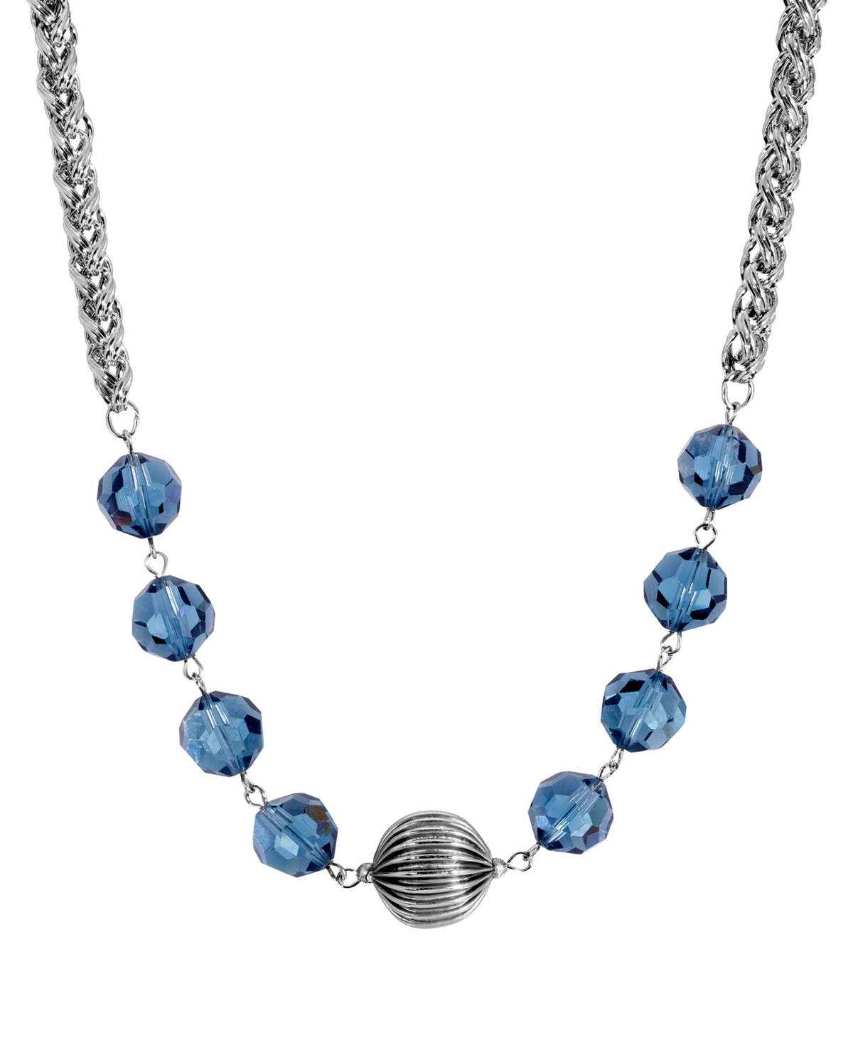 Click here for 2028 Silver Tone Blue Glass Bead Necklace - Blue prices