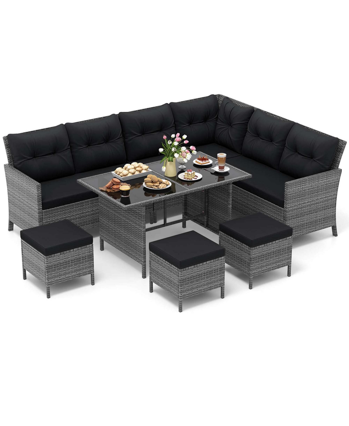 Click here for Gymax Set of 7 Dining Furniture Set Pe Rattan Sect... prices