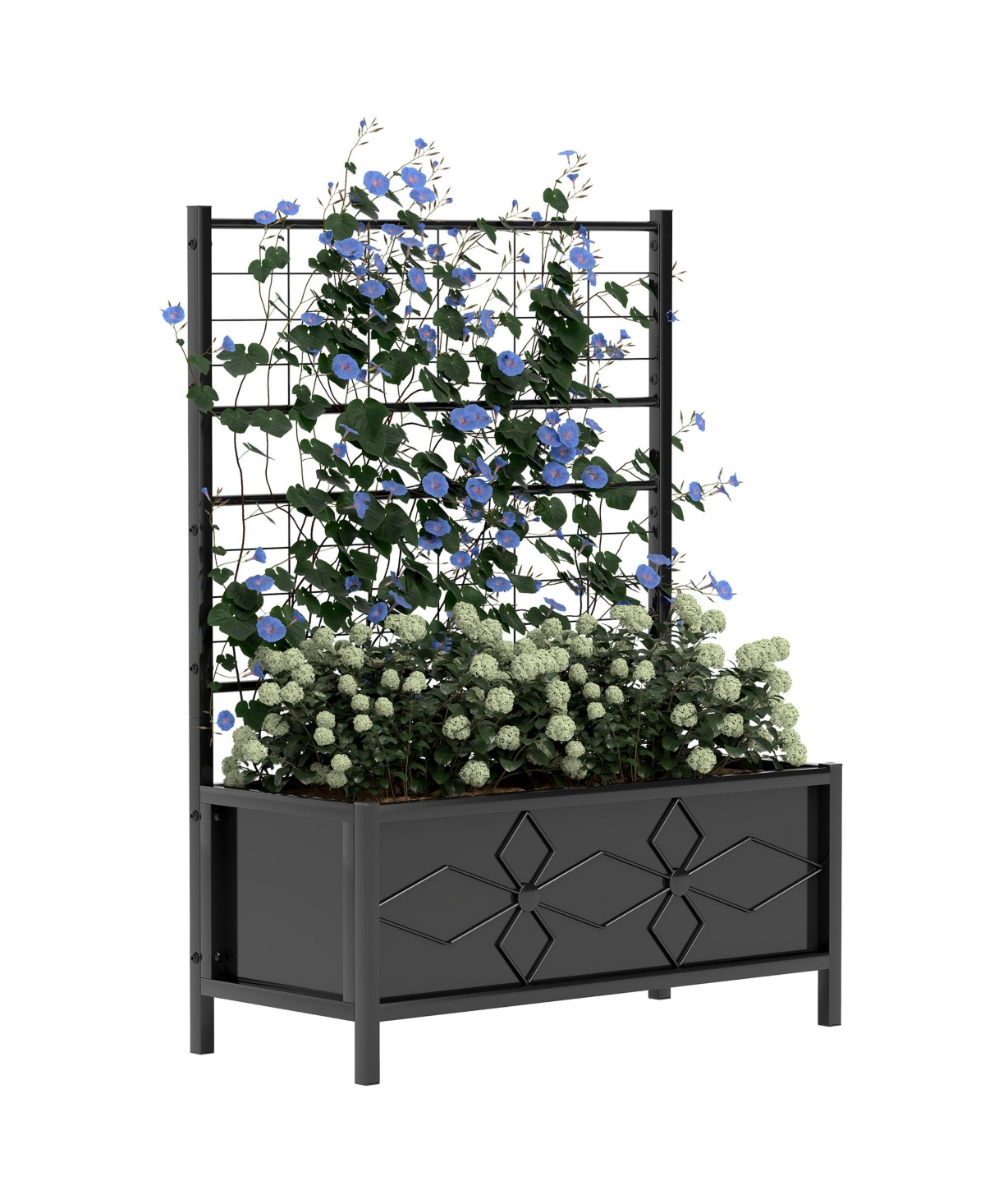 Outsunny Galvanized Raised Garden Bed with Trellis Planter Box  - Black