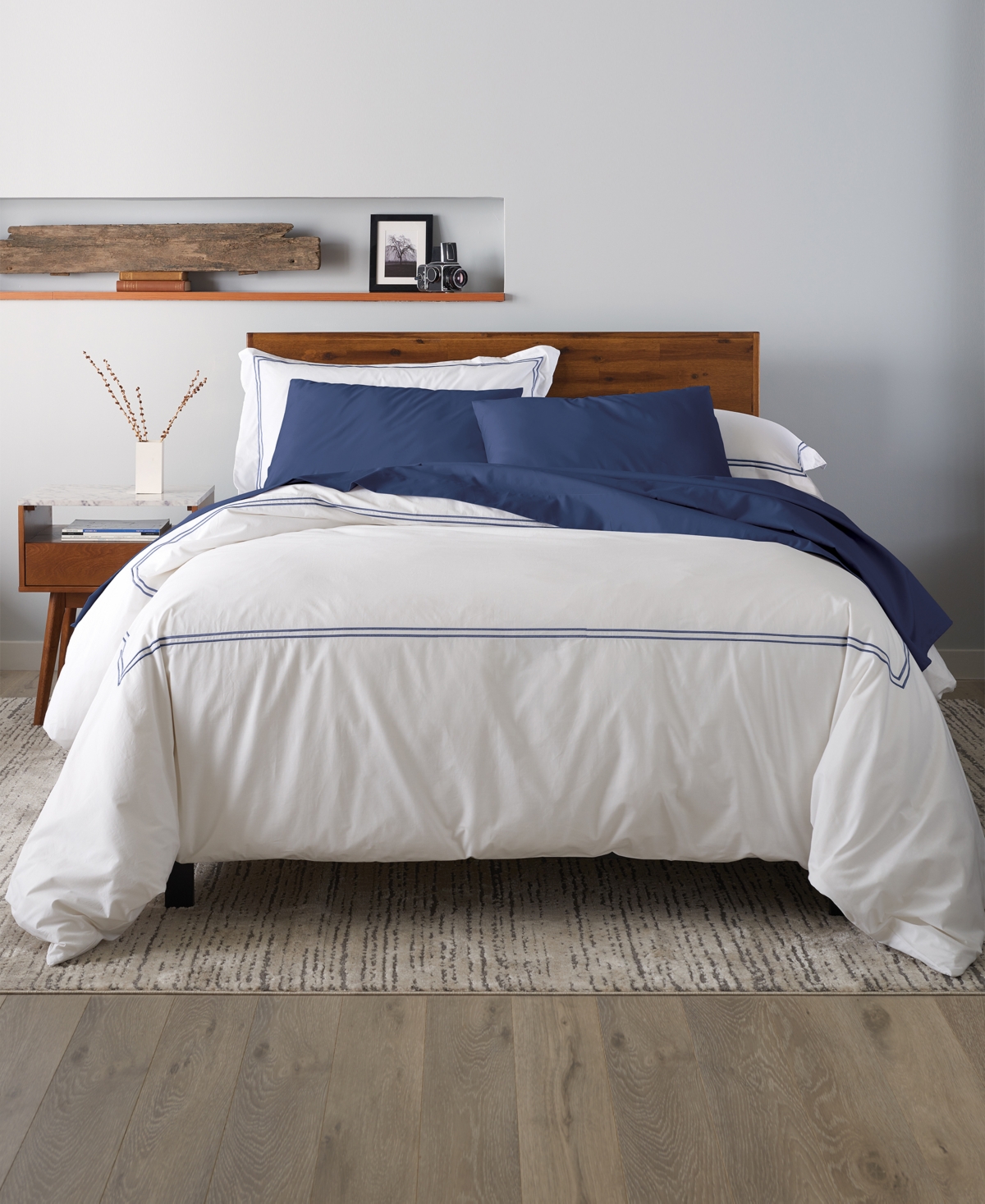 Ella Jayne 100 Cotton Percale Satin Stitched 3-Pc. Duvet Cover Set  Full/Queen - Navy