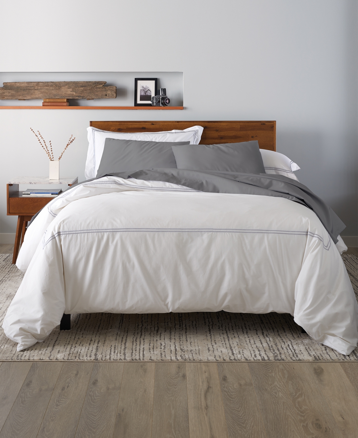 Ella Jayne 100 Cotton Percale Satin Stitched 3-Pc. Duvet Cover Set  Full/Queen - Stone