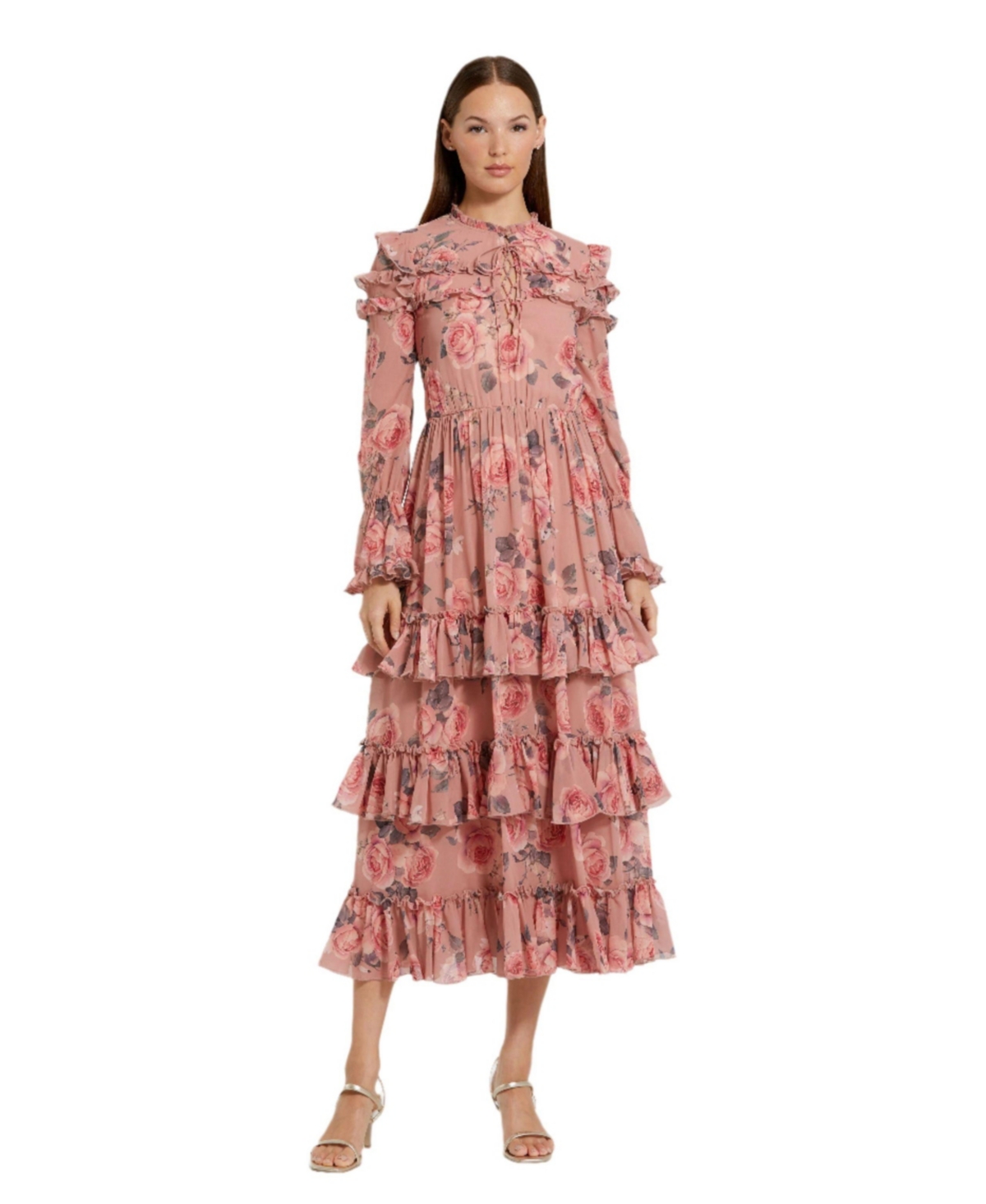 Click here for Mac Duggal Womens Long Sleeve Lace Up Front Tiered... prices