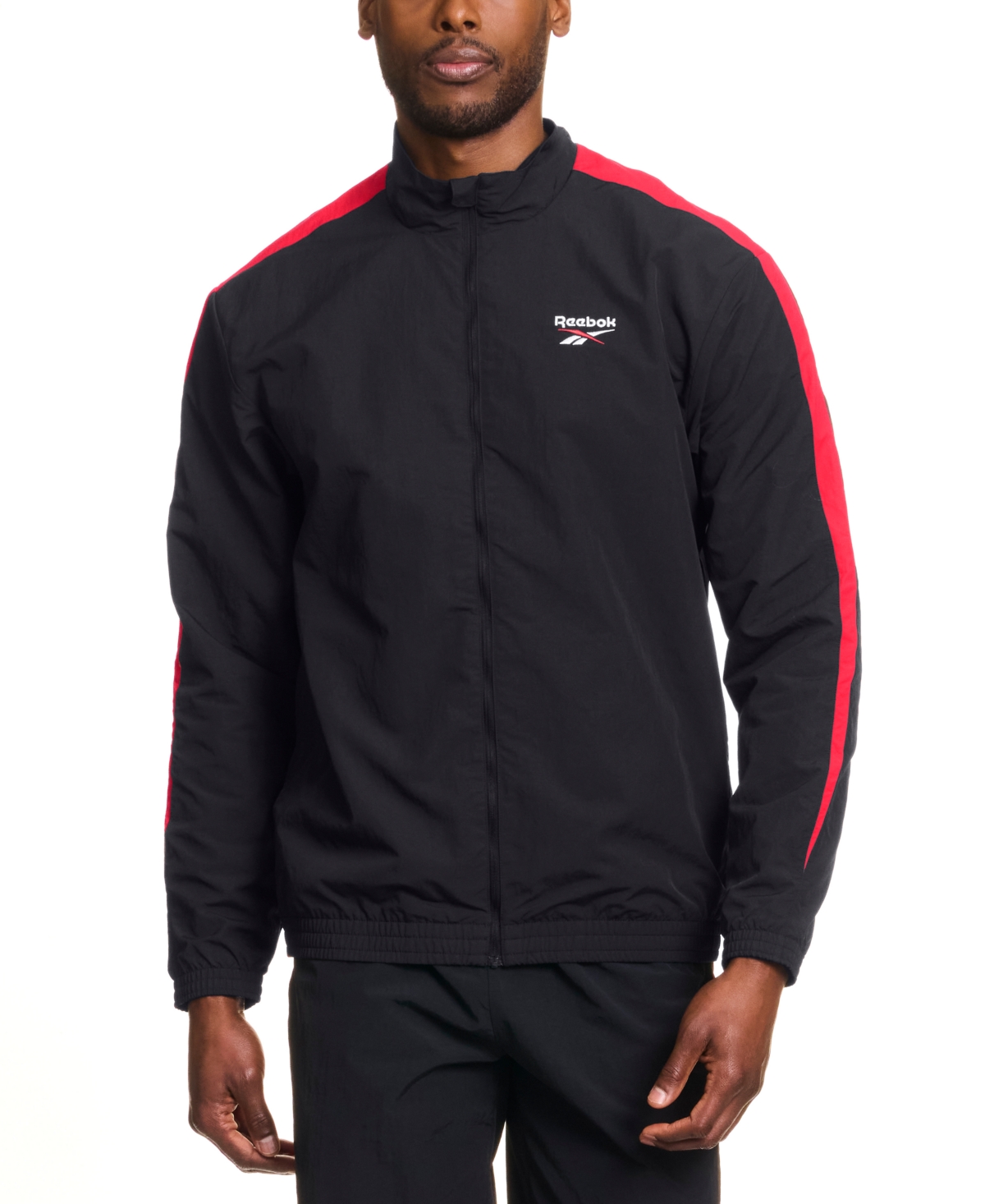 Click here for Reebok Mens Woven Stripe Logo Jacket - Black/ Red/... prices