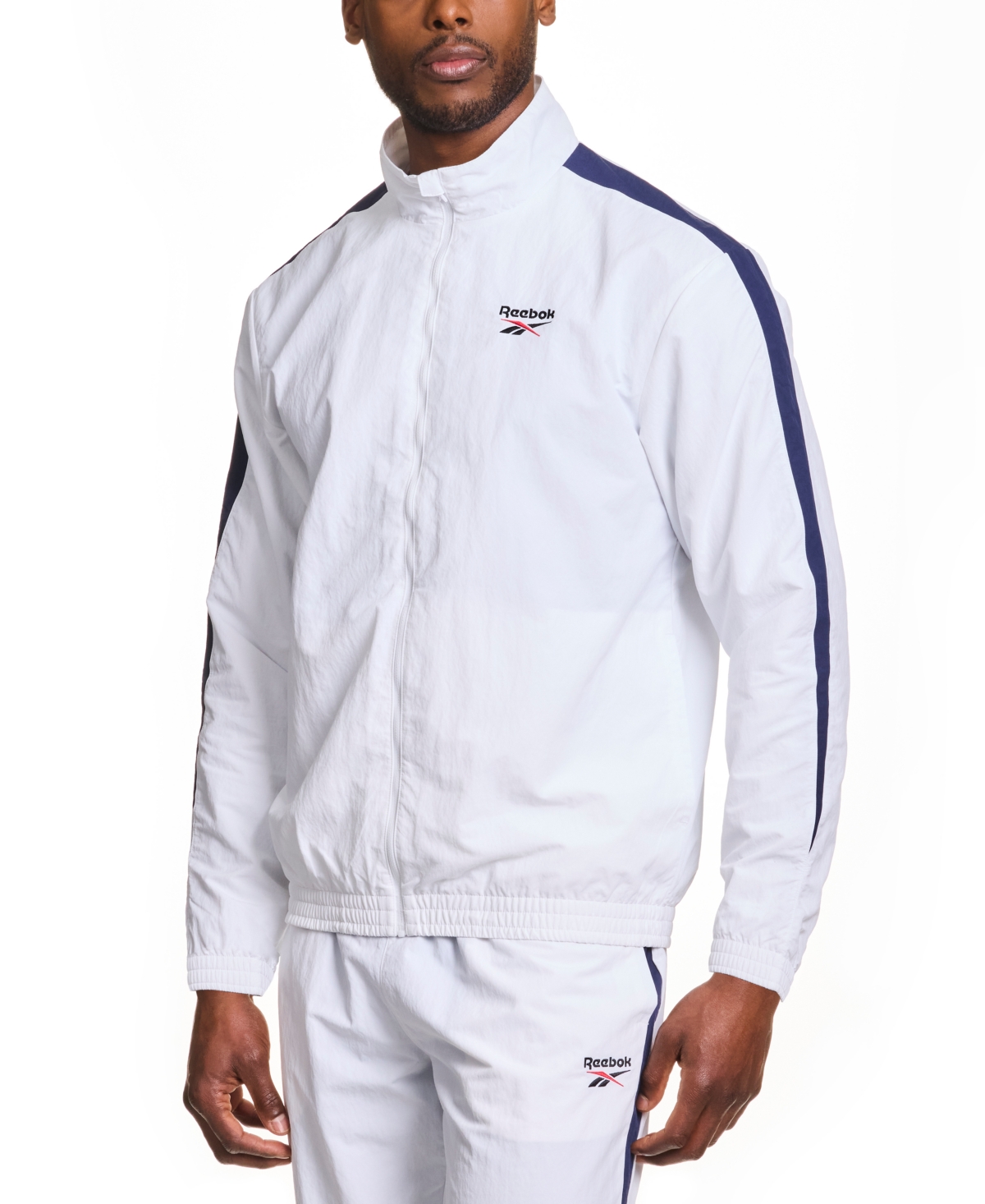 Click here for Reebok Mens Woven Stripe Logo Jacket - White/nvy/r... prices