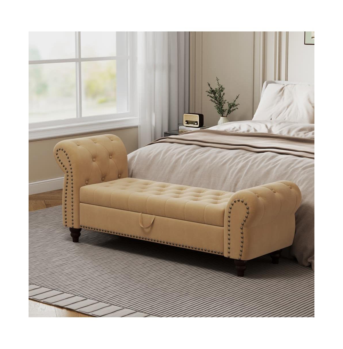 Click here for 64.5 Inch Velvet Upholstered Storage Bench  Tufted... prices