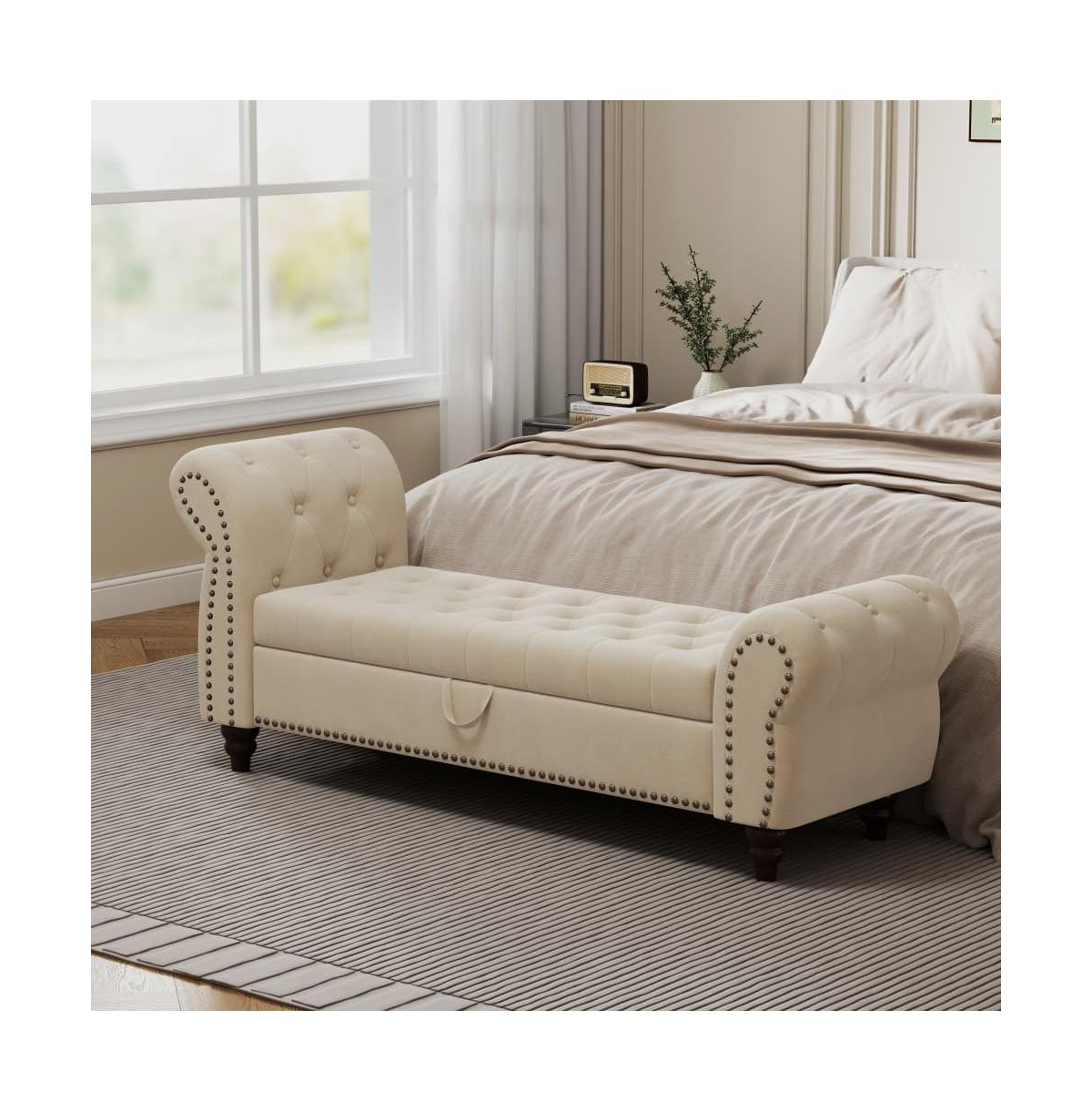 Click here for 64.5 Inch Velvet Upholstered Storage Bench  Tufted... prices