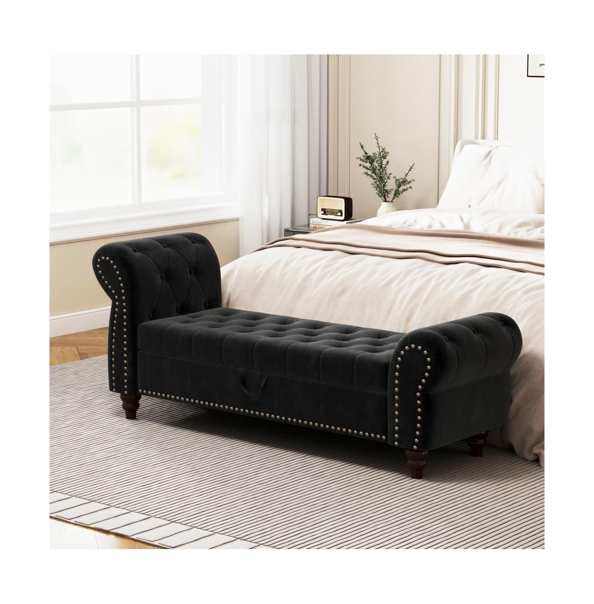 Click here for 64.5 Inch Velvet Upholstered Storage Bench  Tufted... prices
