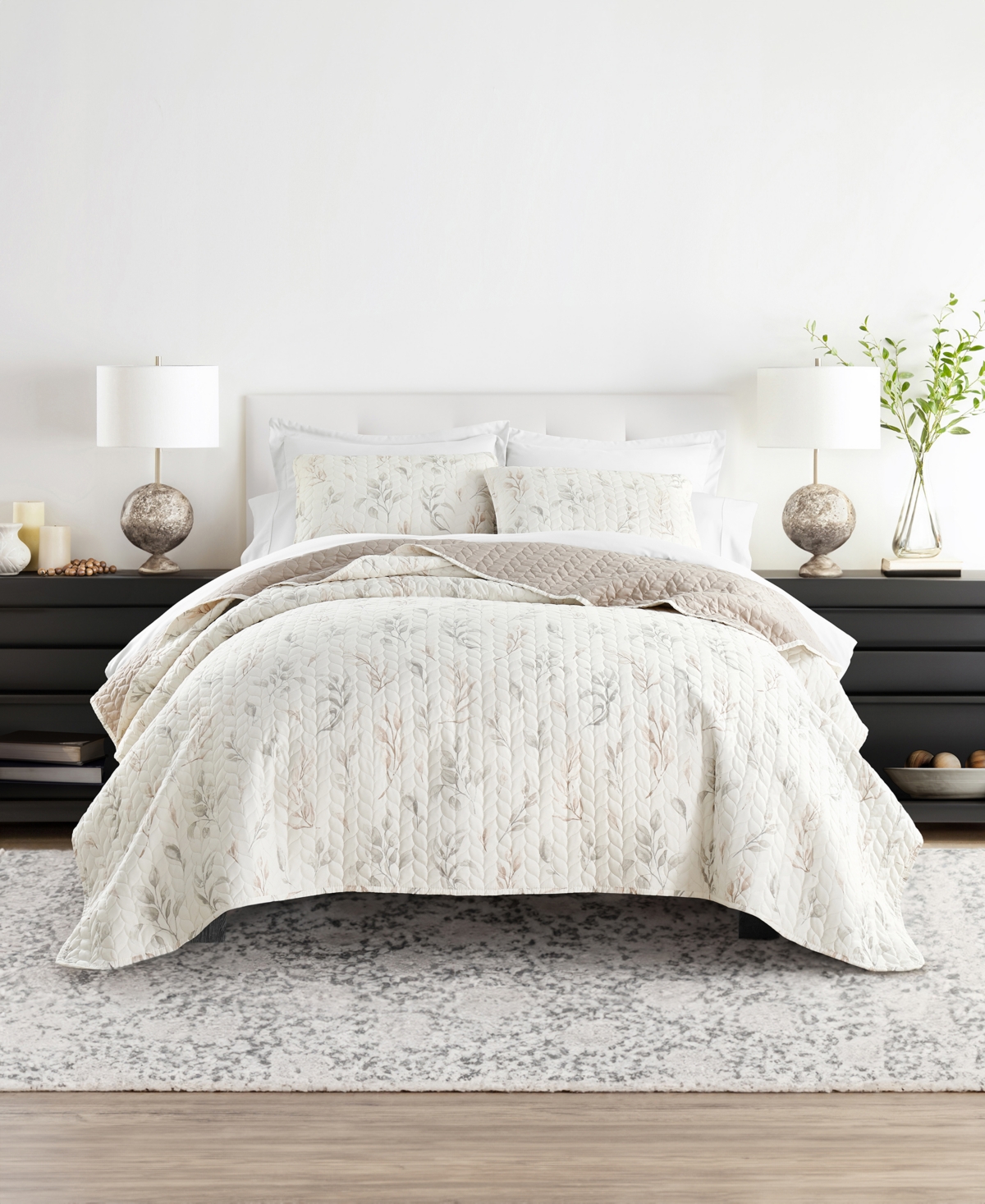 Click here for ienjoy Home Watercolor Leaves and Stripe Reversibl... prices