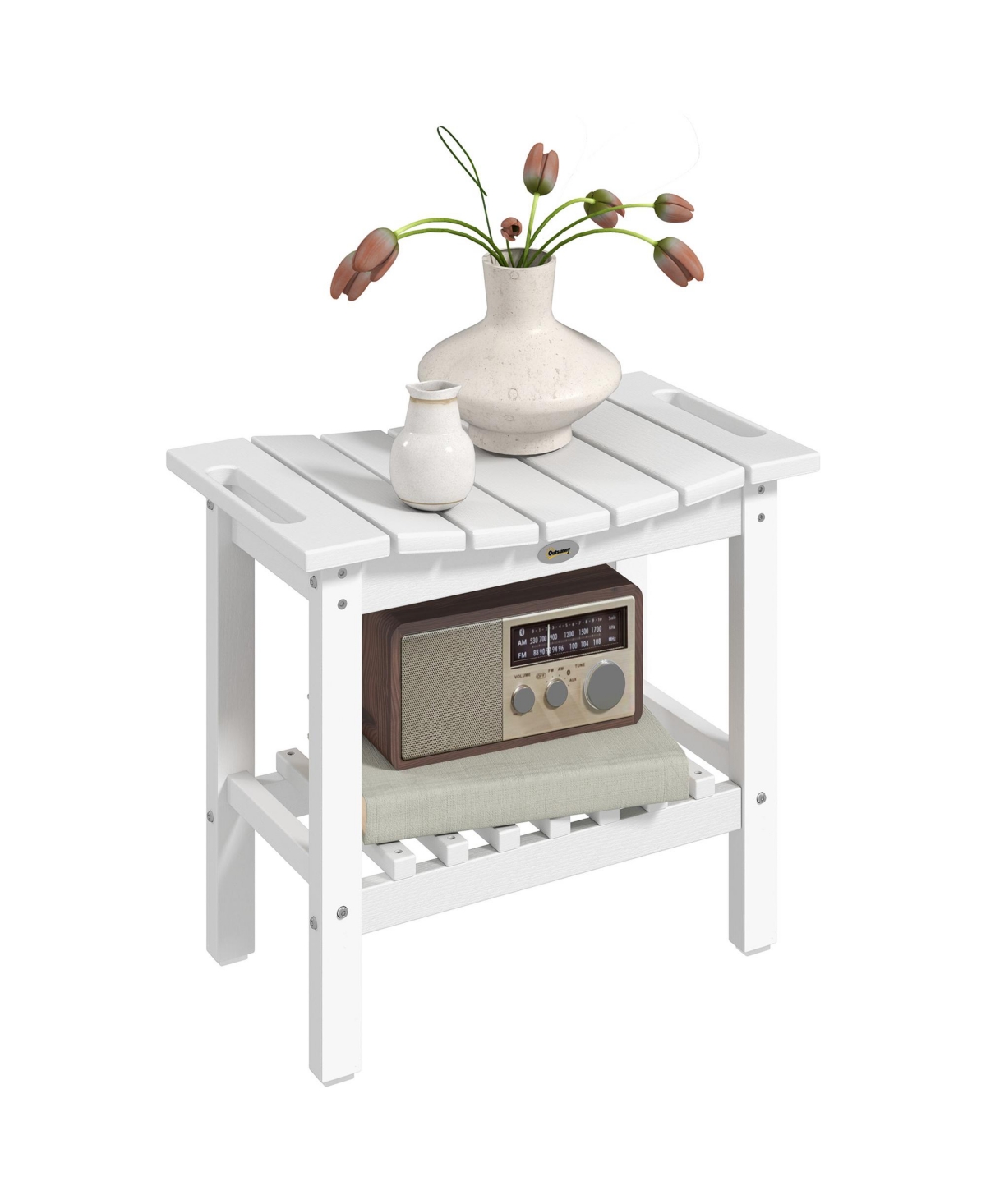 Click here for Outsunny 2-Tier Outdoor Side Table  Shower Bench w... prices