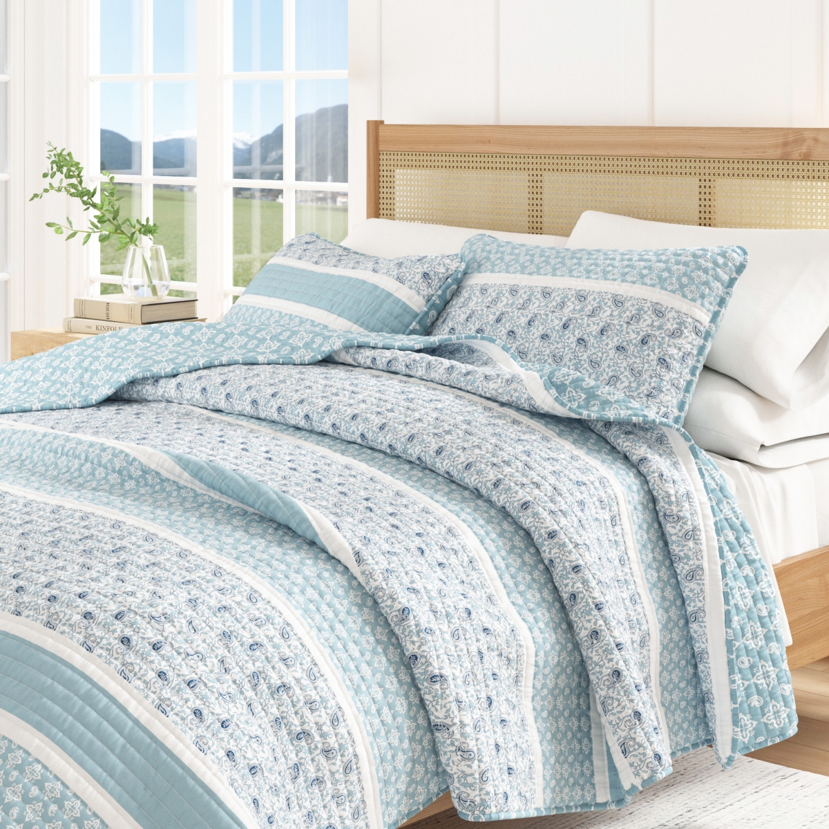 Click here for Linery & Co. Stripe & Paisley Microfiber Quilt Set... prices