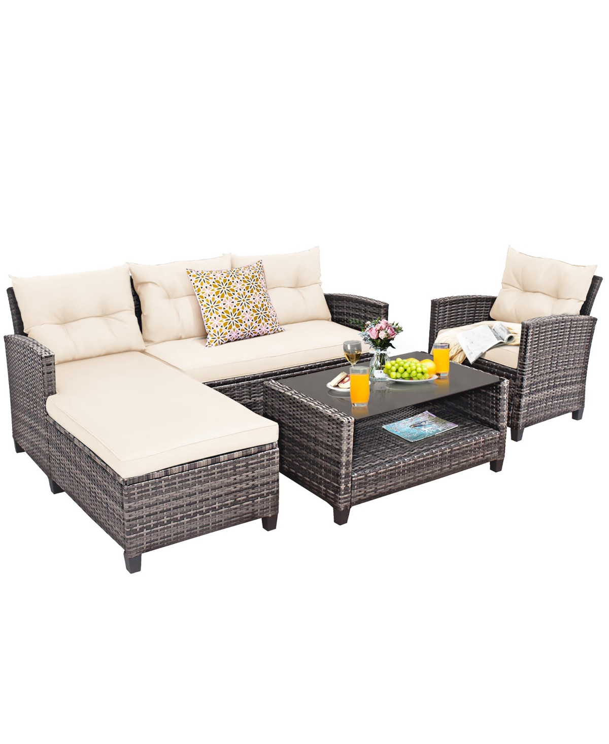 Click here for Gymax 4 Piece Rattan Outdoor Conversation Sectiona... prices