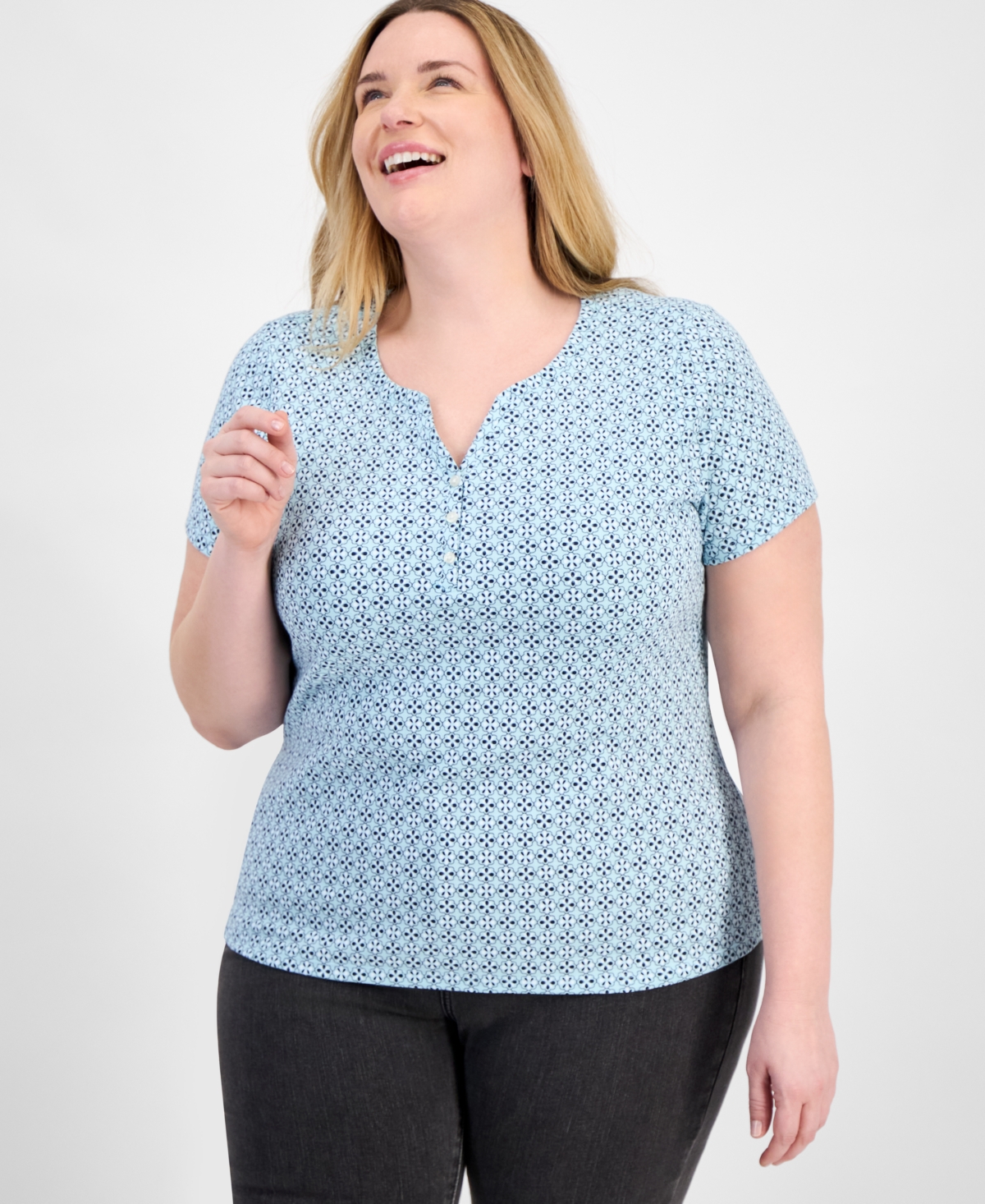 Click here for Style & Co Plus Size Printed Henley Top  Exclusive... prices