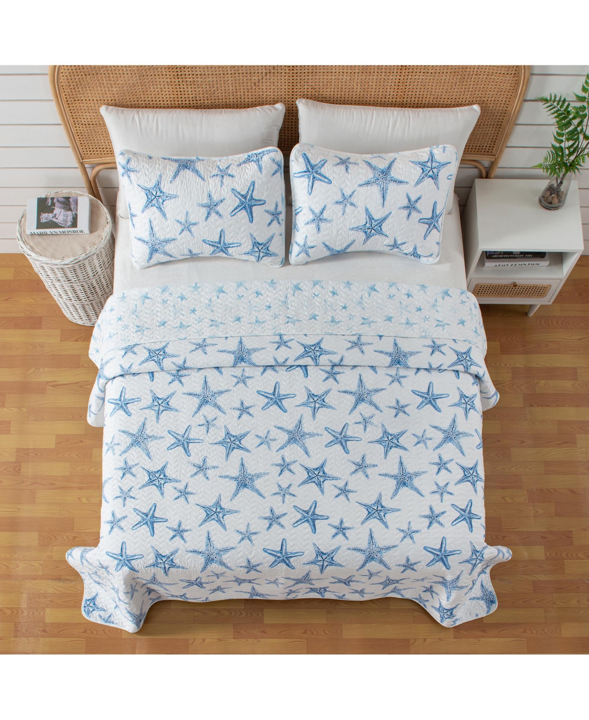 Click here for Linery & Co. Blue Starfish Microfiber Quilt Set Wi... prices