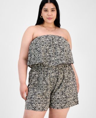FULL CIRCLE TRENDS Trendy Plus Size Printed Strapless Romper - Macy's