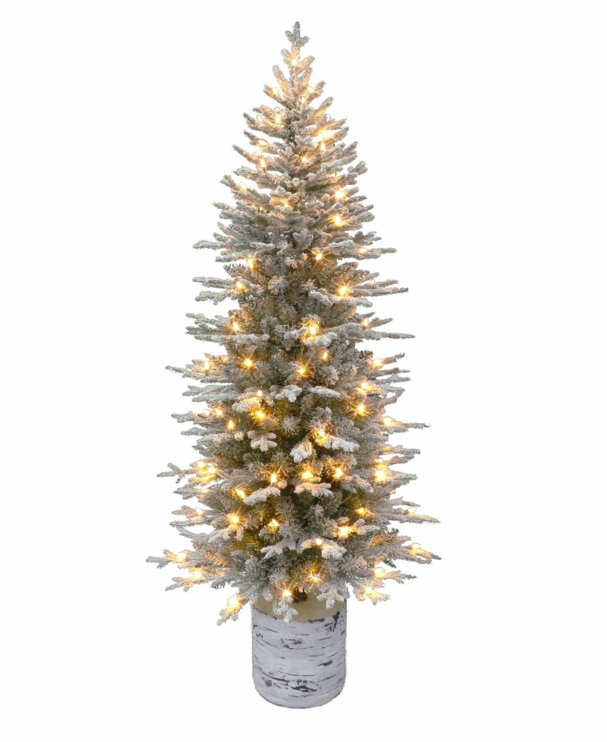 Click here for 6 Pre-Lit Potted Flocked Arctic Fir Pencil Tree wi... prices