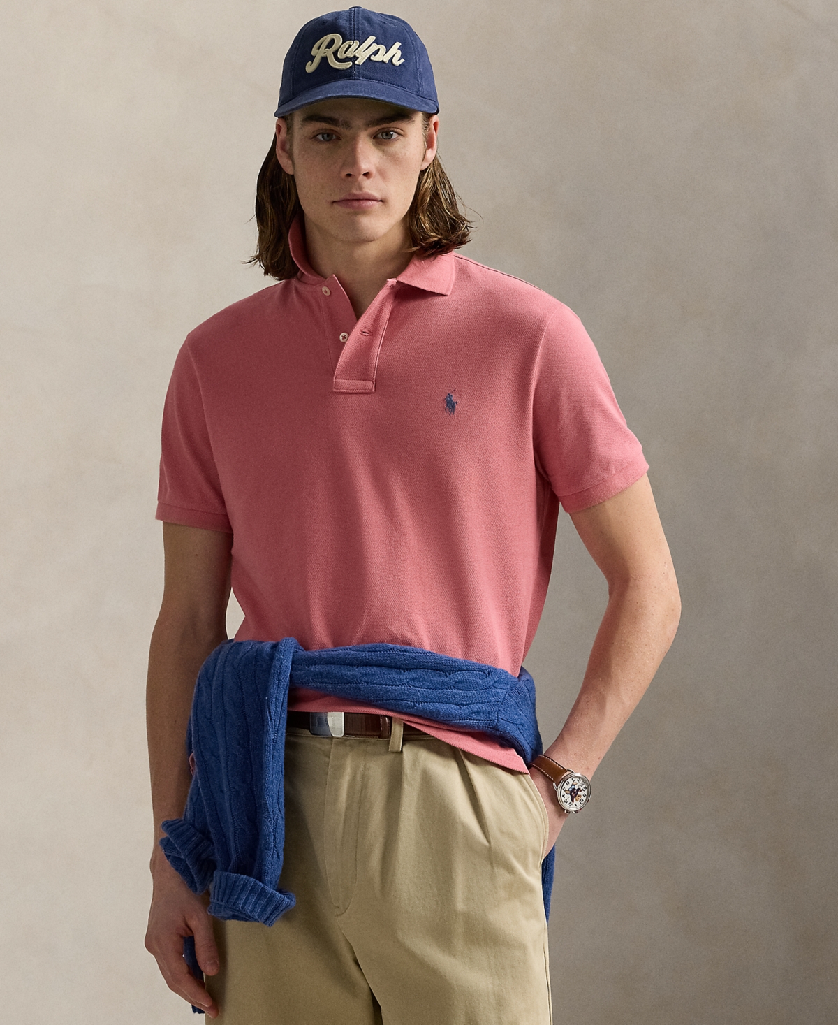 Polo Ralph Lauren Mens Cotton Custom Slim Fit Mesh Polo Shirt - Desert Rose