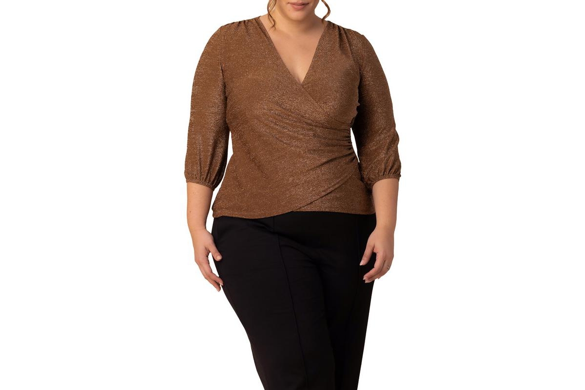 Click here for Kiyonna Plus Size Celeste Sparkle Faux Wrap Top -... prices