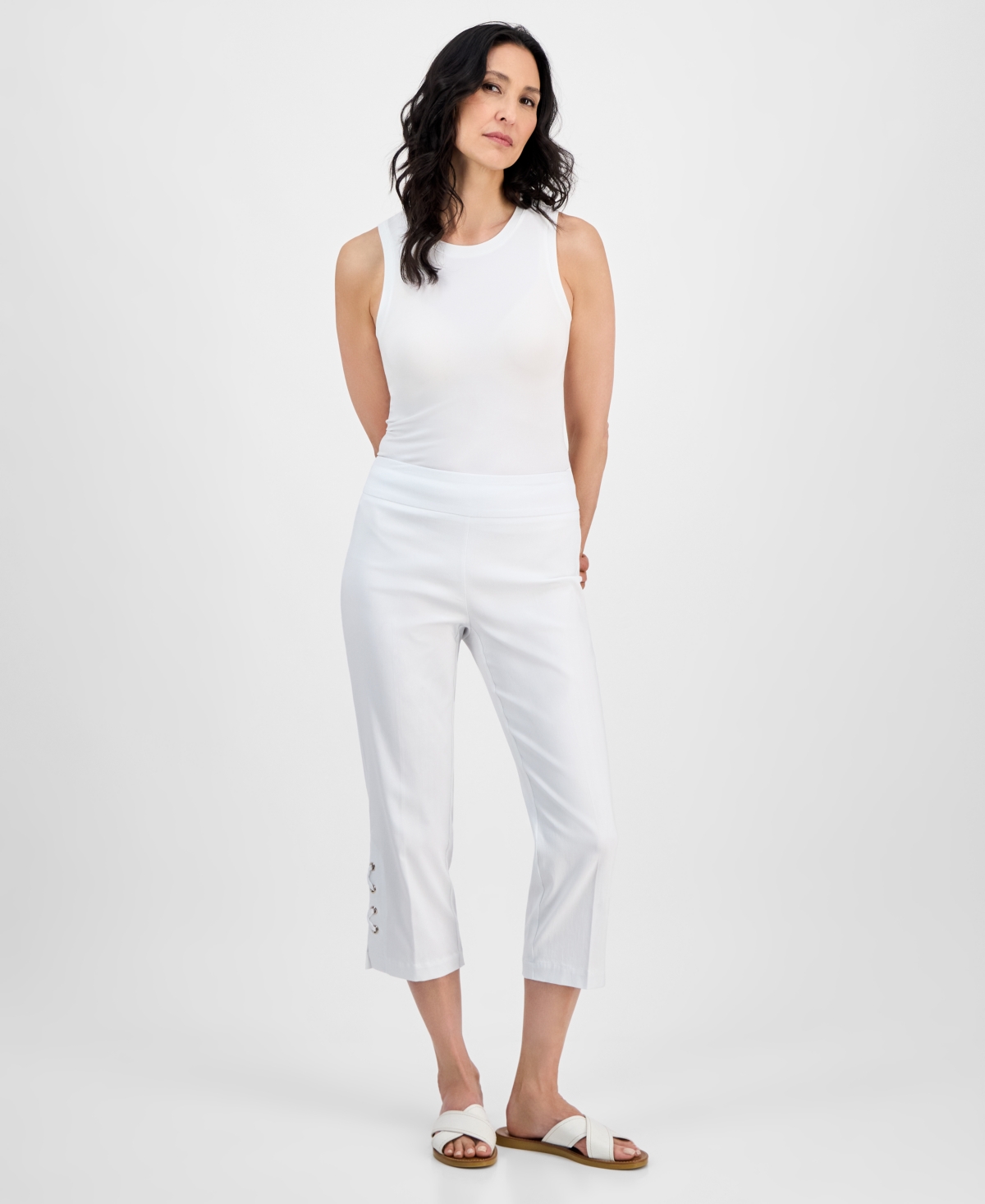 Click here for Jm Collection Womens Side Lace-Up Pull-On Capri Pa... prices