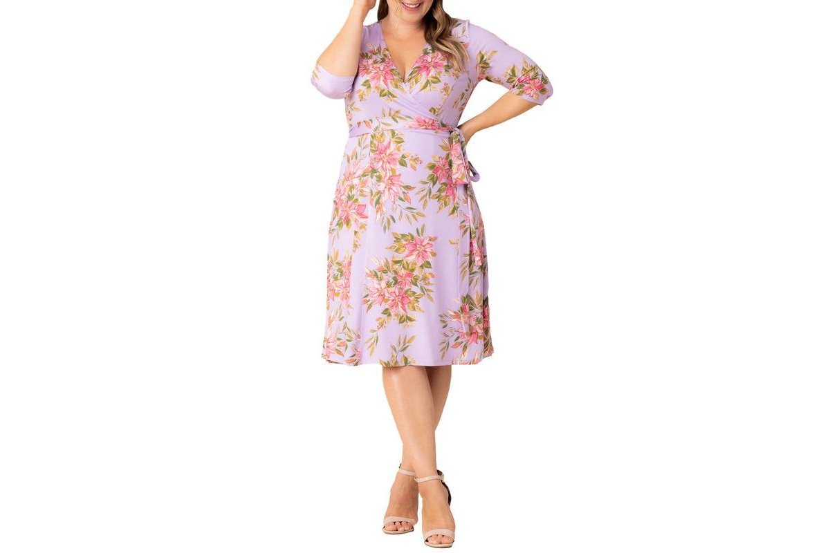 Click here for Kiyonna Plus Size Signature Print Wrap Dress - Lil... prices