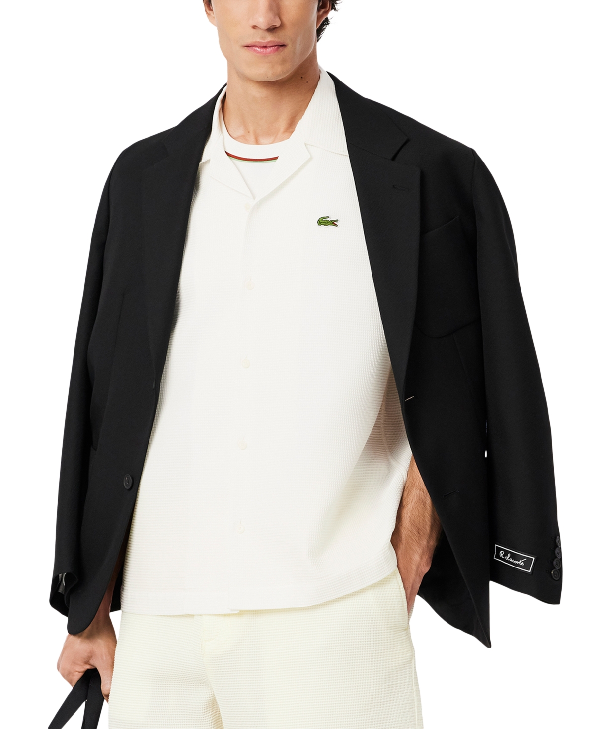 Click here for Lacoste Mens Waffle-Print Logo Shirt - 70V - Flour prices