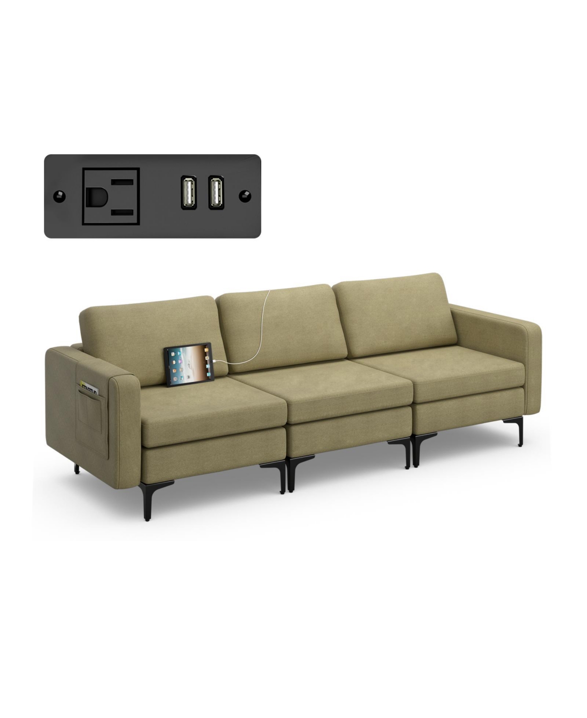 Click here for Convertible Sofa Couch with Magazine Pockets 3-Sea... prices