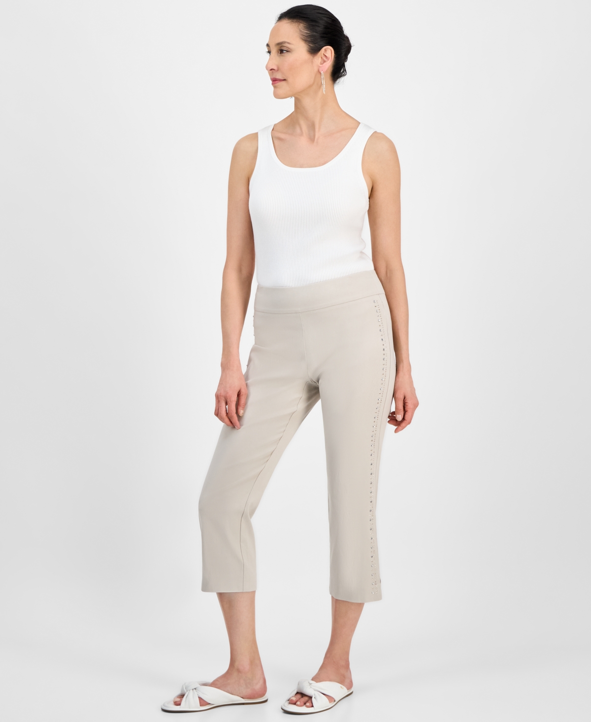 Click here for Jm Collection Womens Rhinestone Pull-On Capri Pant... prices