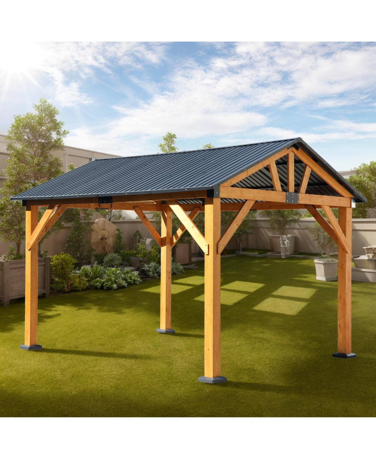 Click here for Streamdale Fir wood carport/gazebo  Steel roof  al... prices