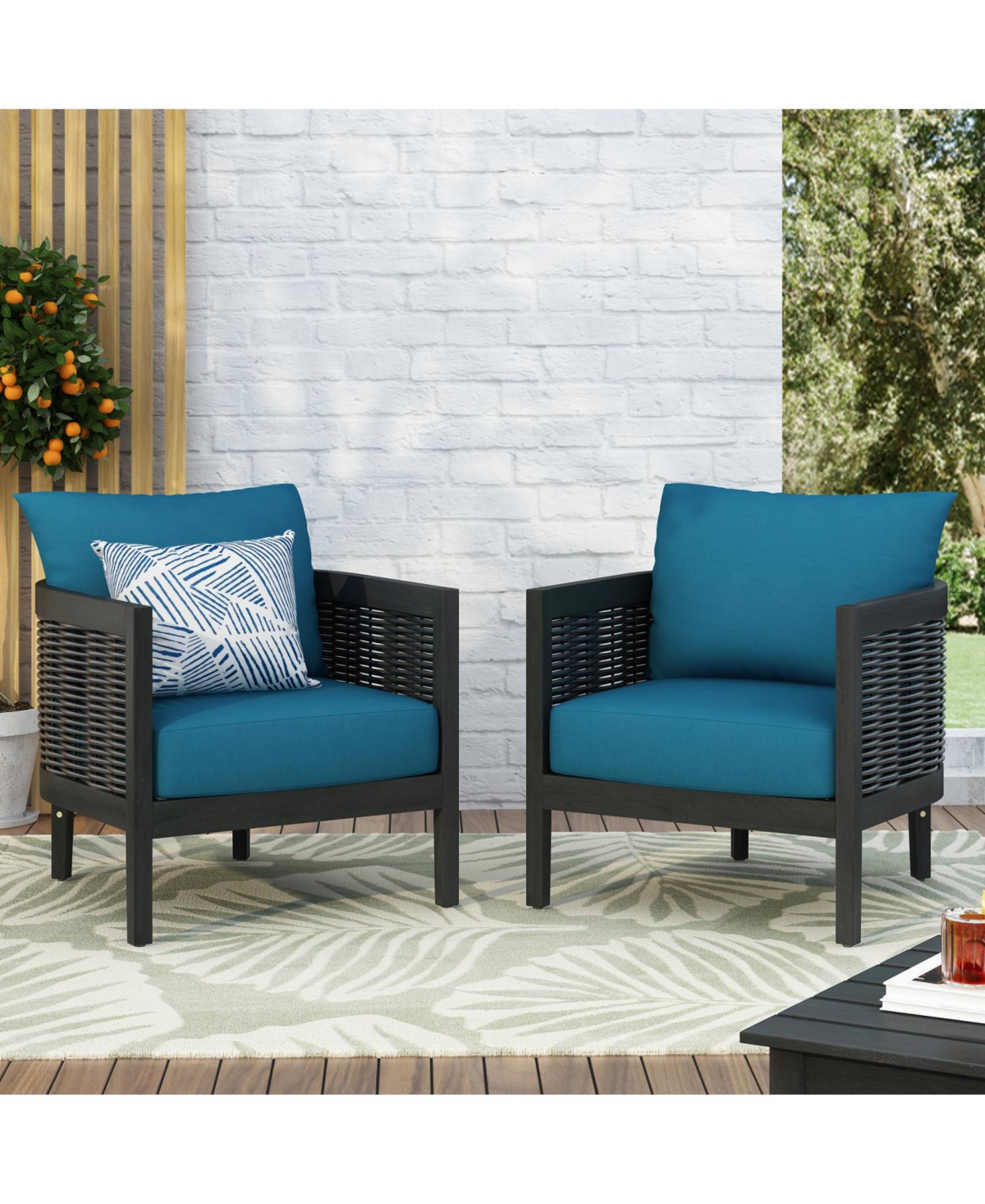 Click here for Outdoor Acacia Wicker Club Chairs (2)  Black/Teal... prices