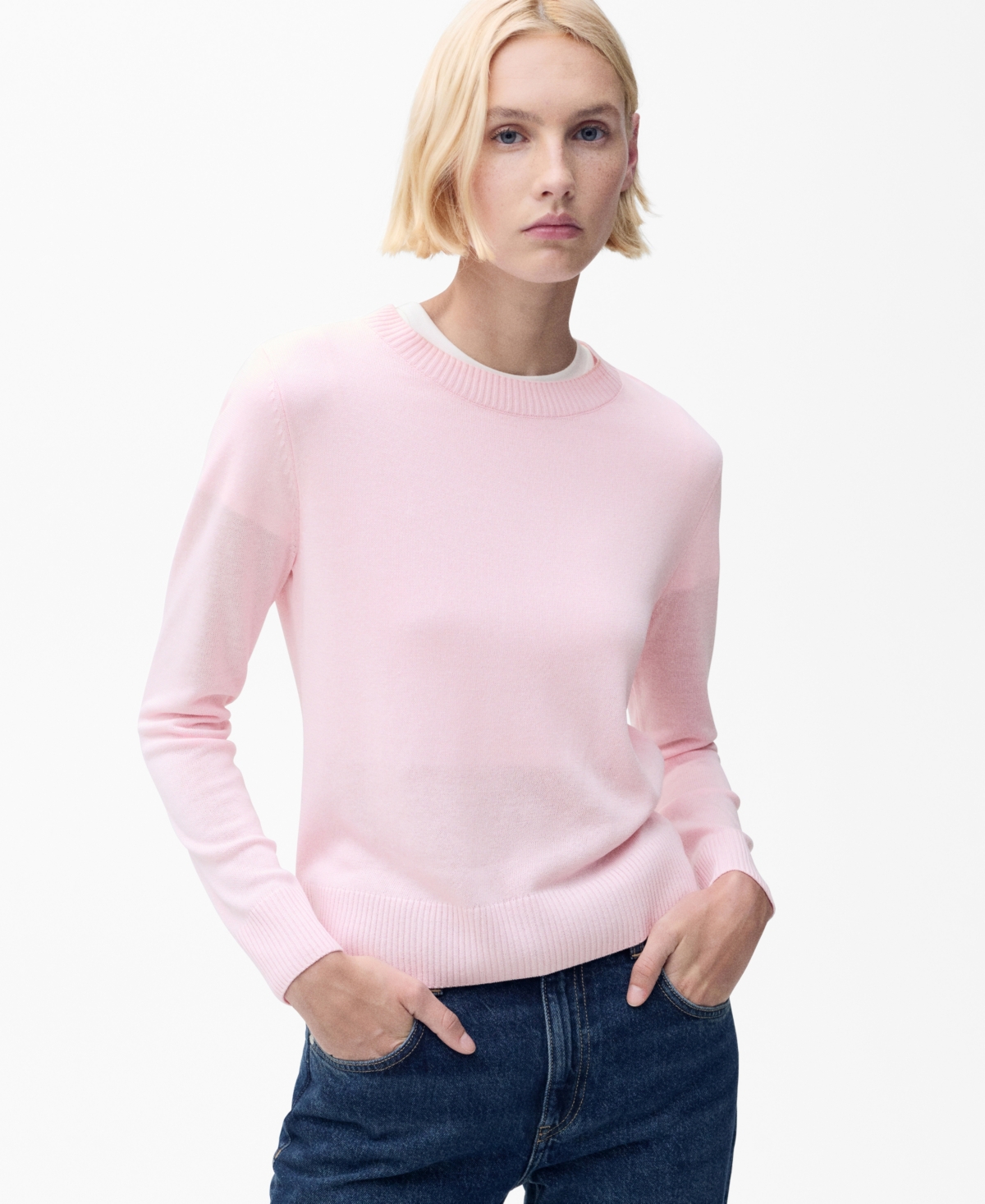 Click here for Mango Womens Linen Blend Knitted Sweater - Pink prices
