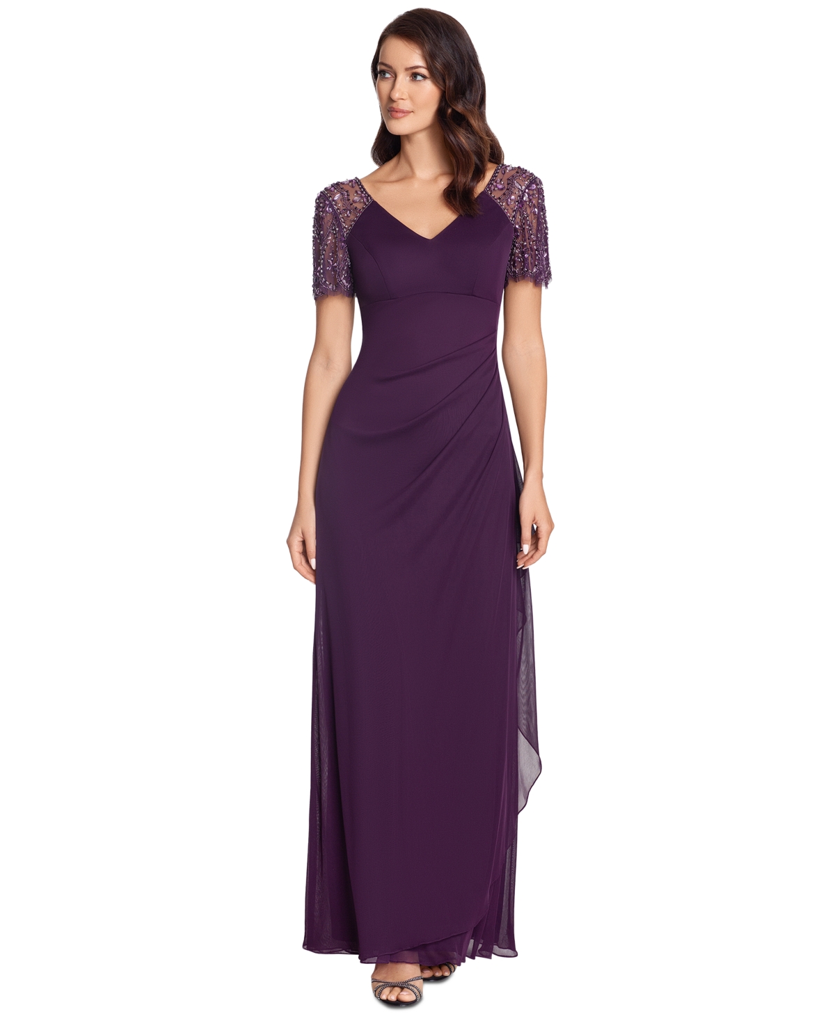 Click here for Xscape Petite Embellished Chiffon Gown - Plum Purp... prices