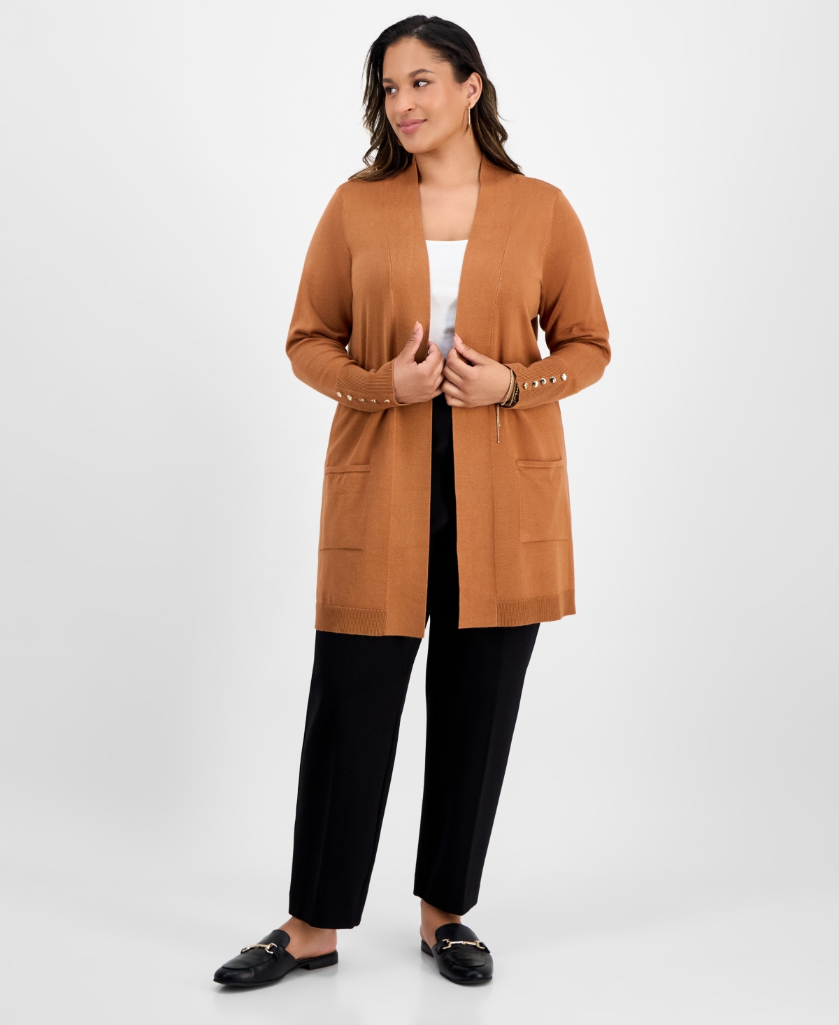 Click here for Jm Collection Plus Size Open-Front Long-Sleeve Car... prices