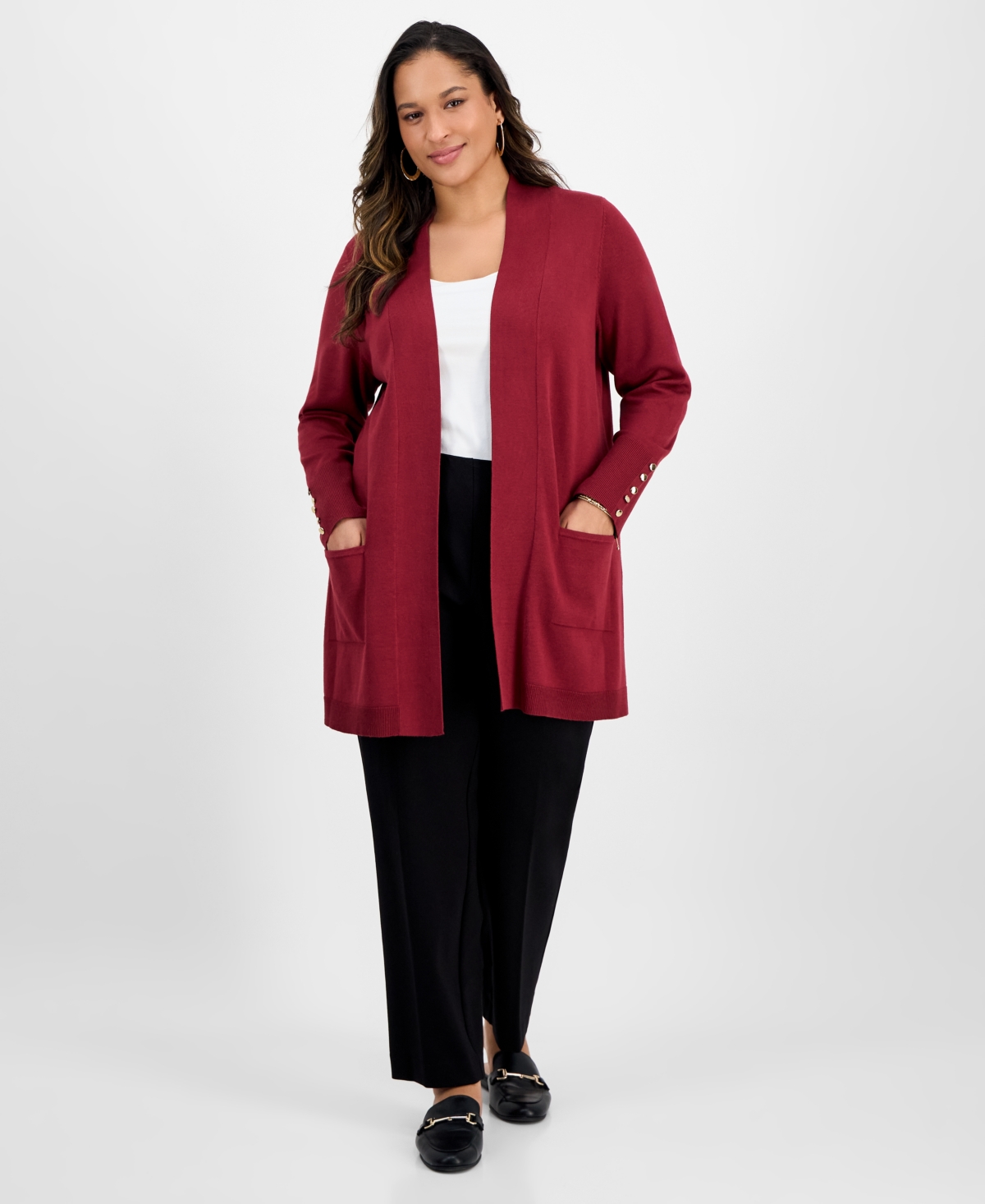 Click here for Jm Collection Plus Size Open-Front Long-Sleeve Car... prices