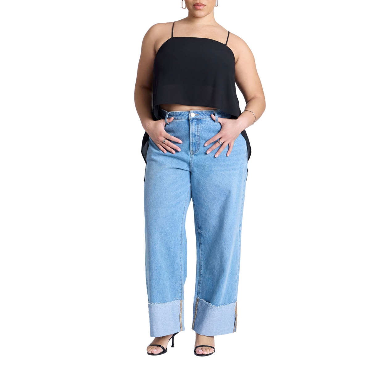 Click here for Eloquii Womens Cascading Crop Top - Black prices