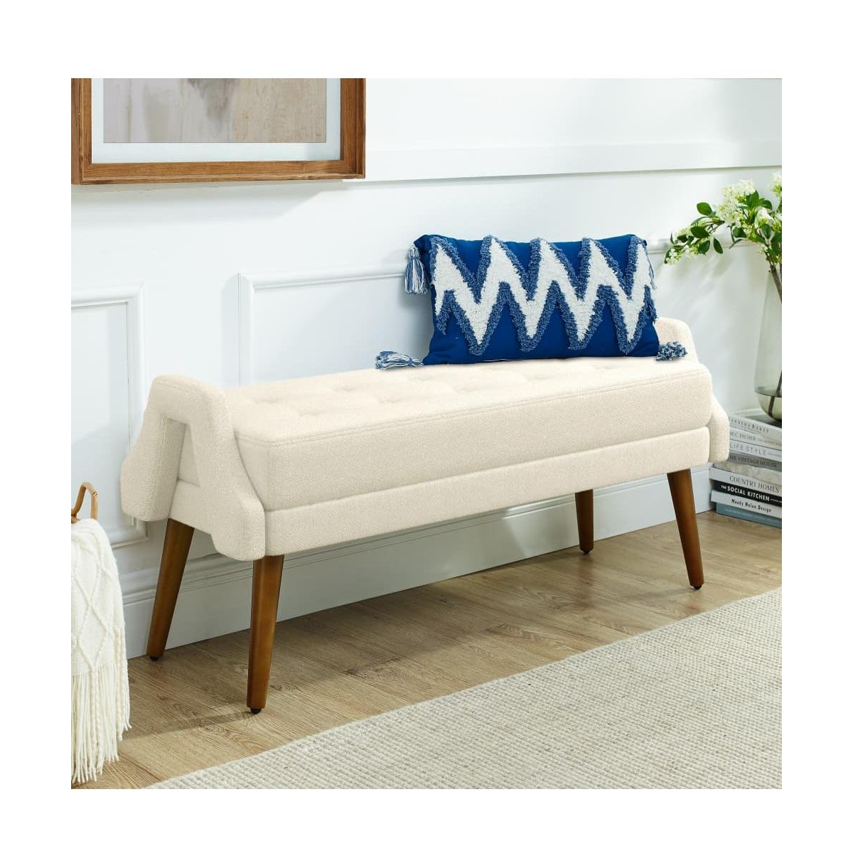 Click here for Modern Upholstered Bench with Looped Yarn Fabric a... prices