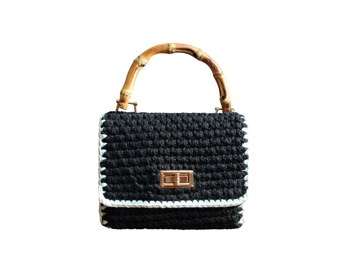Click here for Airmail Mini Crochet Handbag In White - Black prices