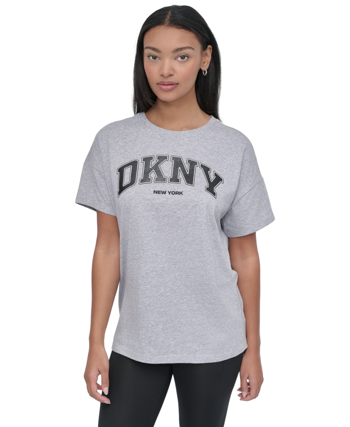 Click here for Dkny Sport Womens Glitter Logo Varsity T-Shirt - P... prices
