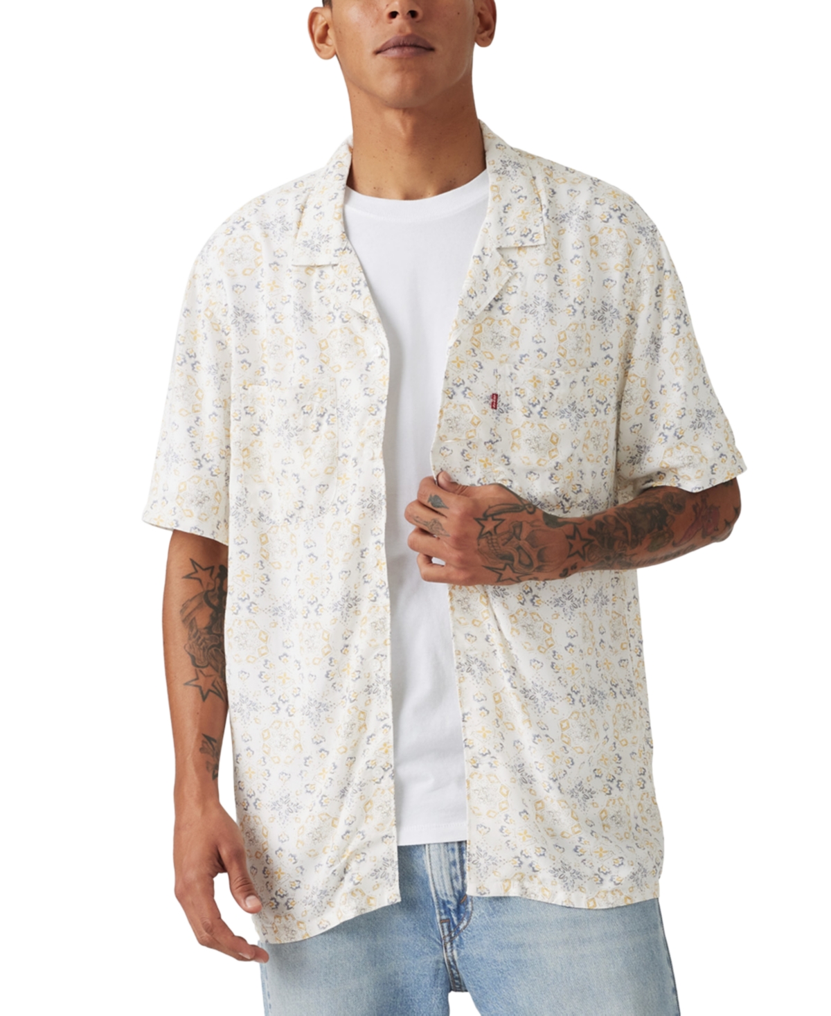 Click here for Levis Mens Relaxed-Fit Camp Collar Shirt - Egret prices