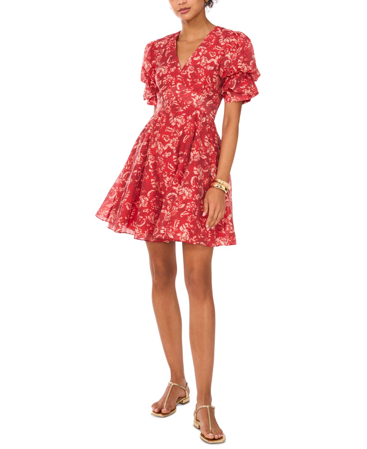 Click here for 1.state Womens Printed V-Neck Bubble-Sleeve Dress... prices
